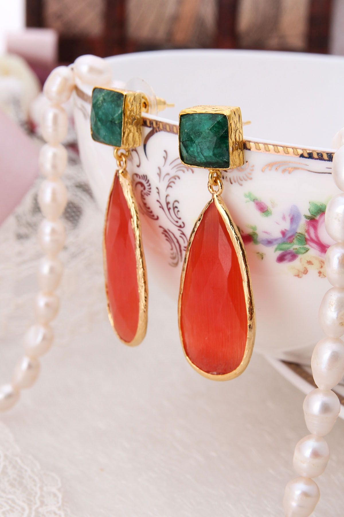 14K Gold-Plated Bronze & Agate & Zircon