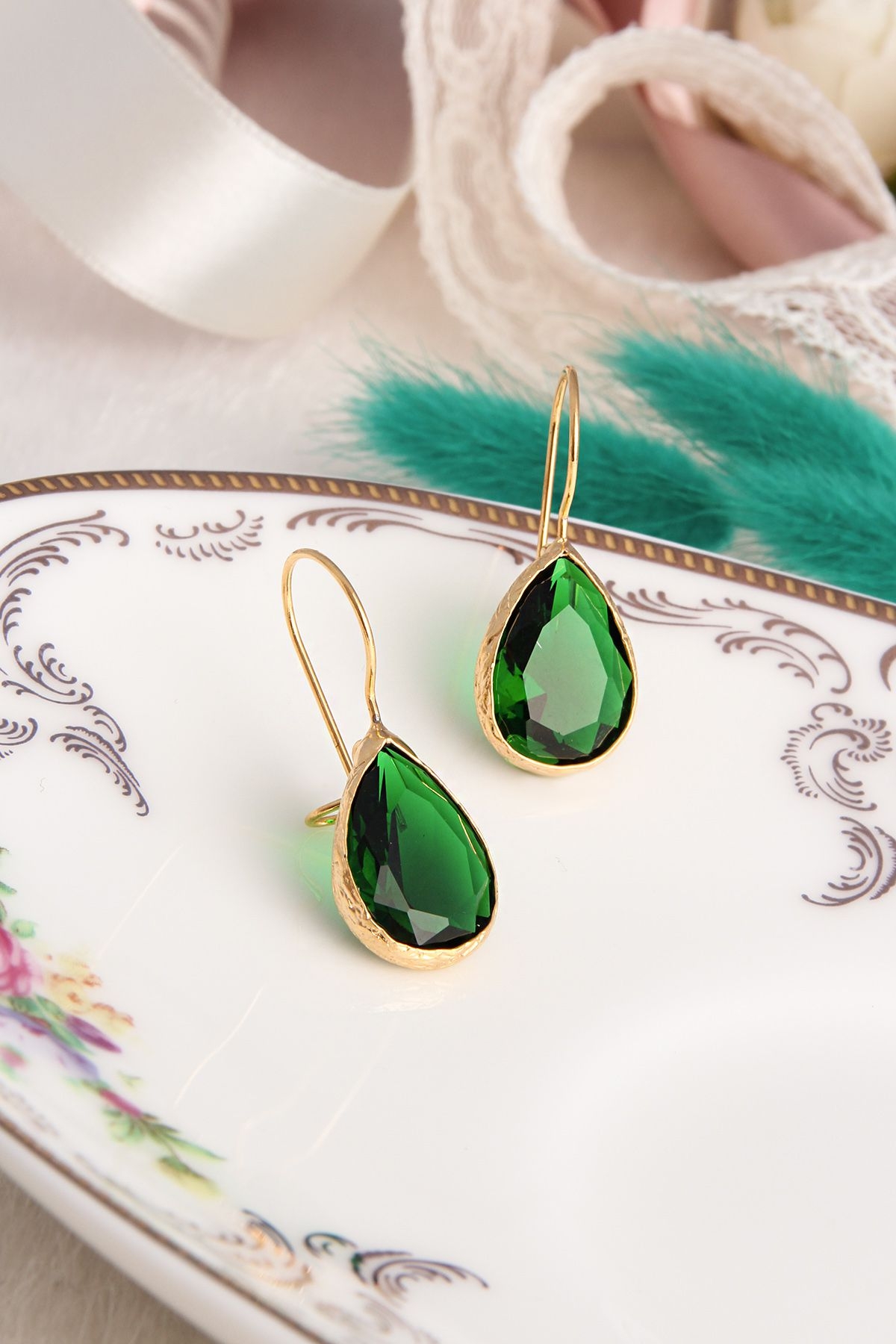 14K Gold-Plated Bronze & Zircon Natural Stone